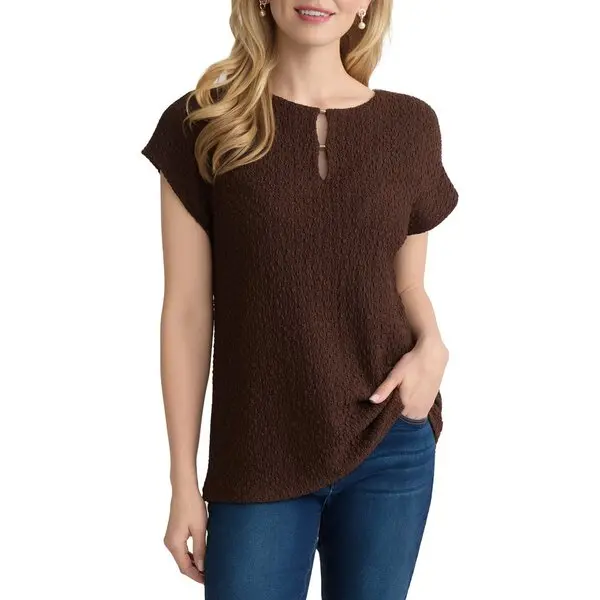 Jones New York Textured Cap Sleeve Top With Hardware Detail