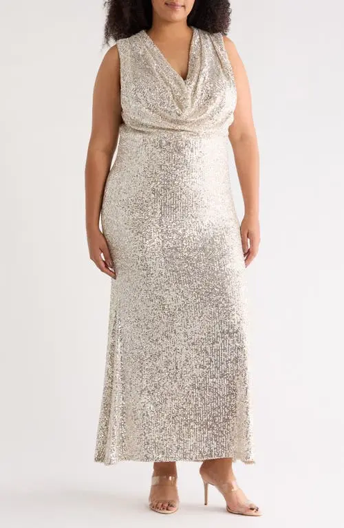 Eliza J Sleeveless Sequin Gown - Silver