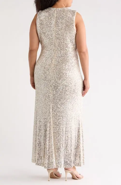 Eliza J Sleeveless Sequined Gown With Draped Neck