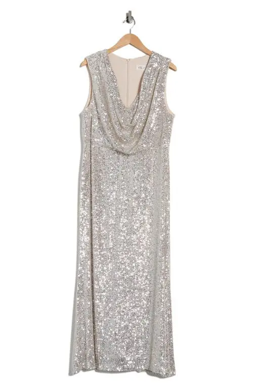 Eliza J Sleeveless Sequined Gown With Draped Neck