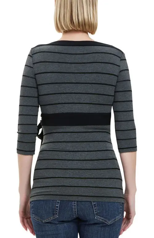 KIMI + KAI Striped Boat Neck Top With Self-tie Waist