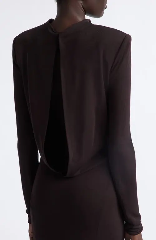 TOM FORD Long Sleeve Draped Open Back Crepe Jersey Gown - Espresso