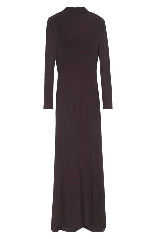 TOM FORD Long Sleeve Draped Open Back Crepe Jersey Gown - Espresso