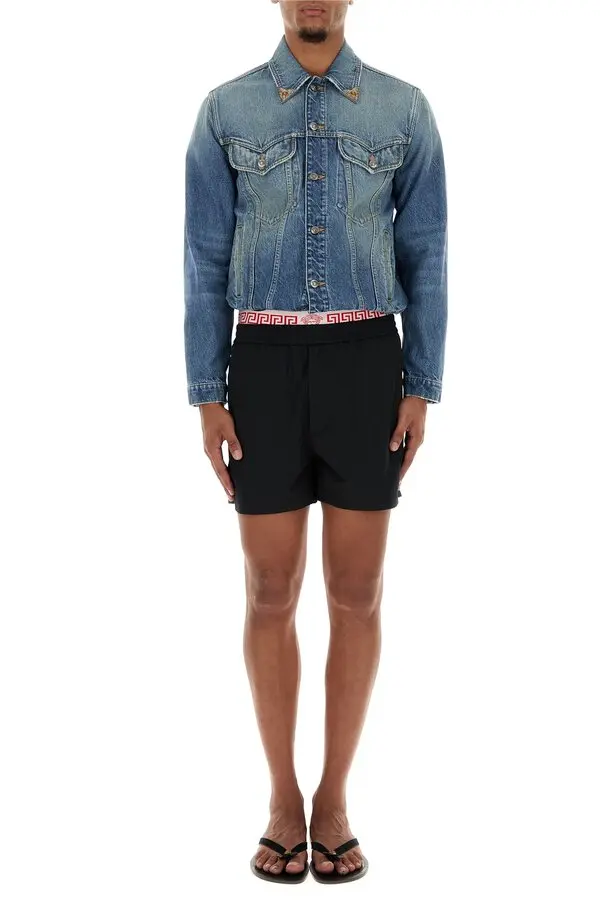 Versace Nylon Bermuda Shorts With La Greca Waistband