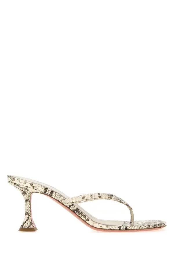 Amina Muaddi Printed Leather Juliette Thong Mules - White
