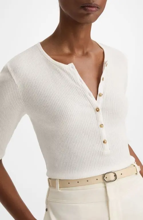 Vince Rib Knit Pima Cotton Henley - Off White