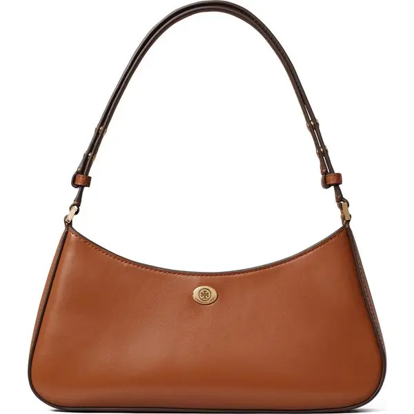 Tory Burch Robinson Leather Zip Top Shoulder Bag - Aged Tan