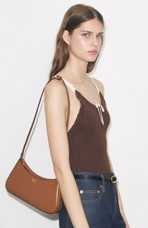 Tory Burch Robinson Leather Zip Top Shoulder Bag - Aged Tan