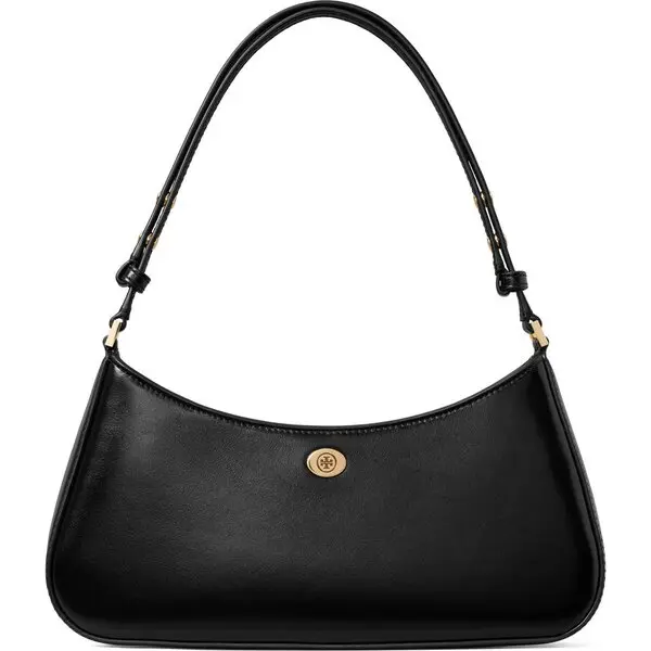 Tory Burch Robinson Leather Zip Top Shoulder Bag - Black