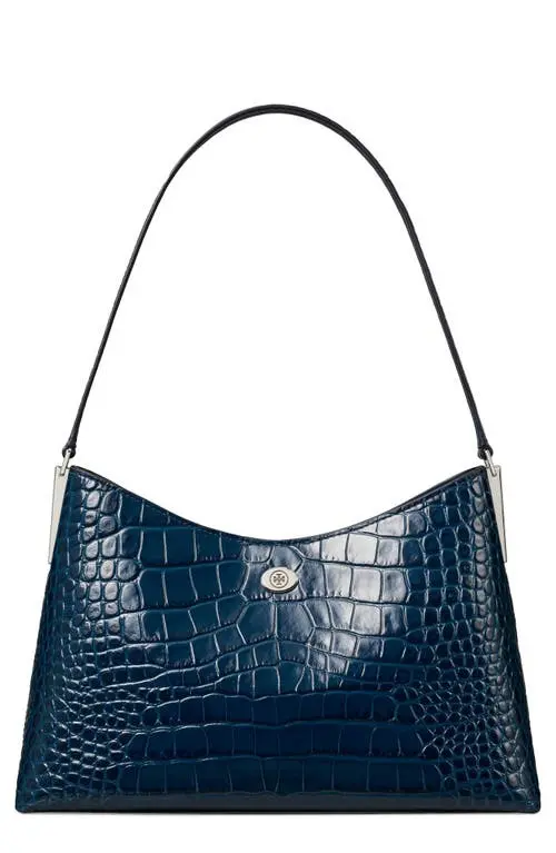 Tory Burch Small Robinson Croc Embossed Leather Shoulder Bag - Twilight