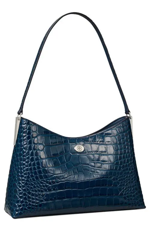 Tory Burch Small Robinson Croc Embossed Leather Shoulder Bag