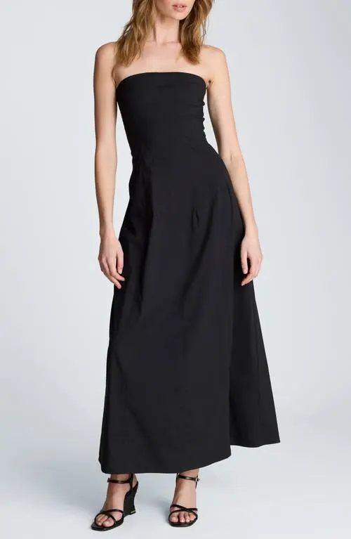 KENNETH COLE Strapless Stretch Poplin Maxi Dress - Black