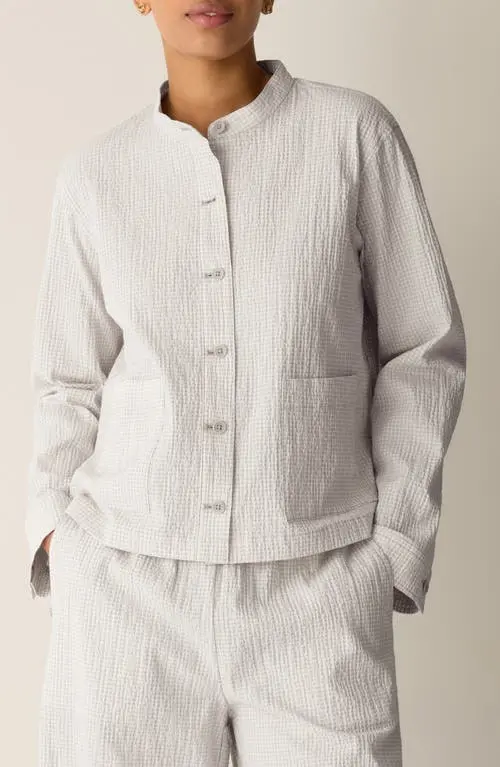 Eileen Fisher Mandarin Collar Texture Stretch Organic Cotton Jacket