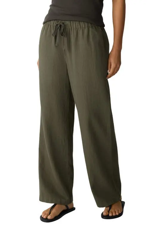 Eileen Fisher Organic Cotton & Organic Linen Straight Leg Pants - Olive