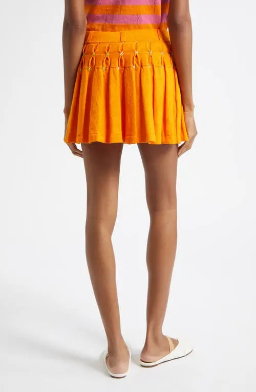 YANYAN Embroidered Pleated Linen Blend Miniskirt