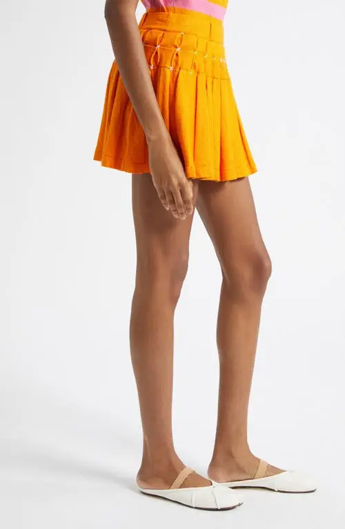YANYAN Embroidered Pleated Linen Blend Miniskirt