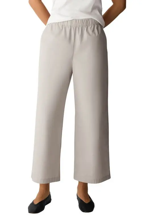 Eileen Fisher Wide Leg Stretch Organic Cotton Ankle Pants - Chalk