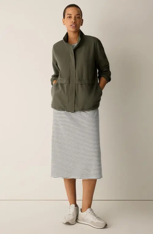 Eileen Fisher Stand Collar Zip Jacket In Organic Cotton And Linen