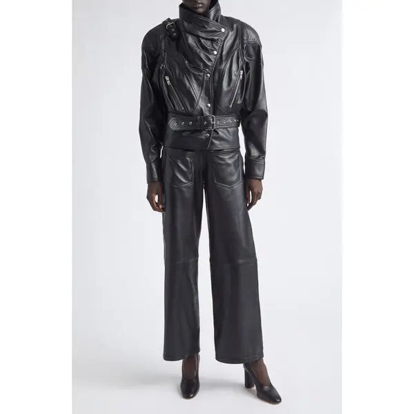 Vaquera Bombshell Belted Leather Jacket - Black