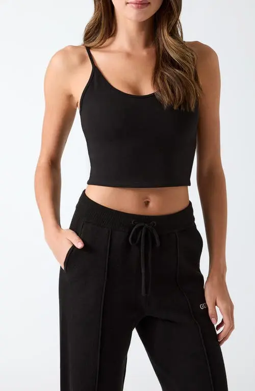 Guess Syrma Cropped Tank Top With Embroidered Logo - Black