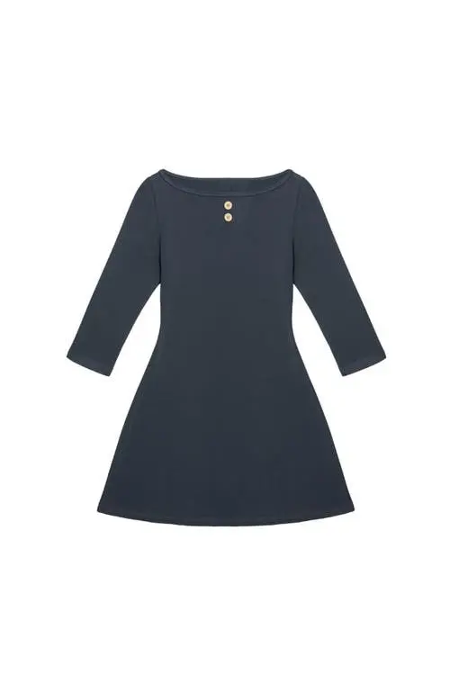 ODDLI 3/4 Sleeve Boat Neck Dress - Navy