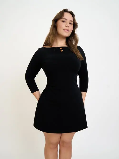 ODDLI 3/4 Sleeve Boat Neck Dress - Navy