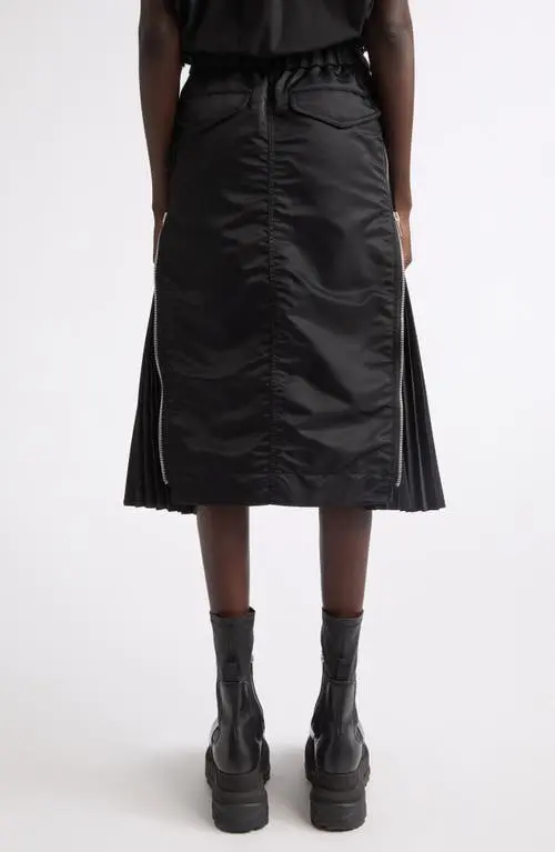 Sacai Nylon Twill Midi Skirt With Zippered Gussets - Black