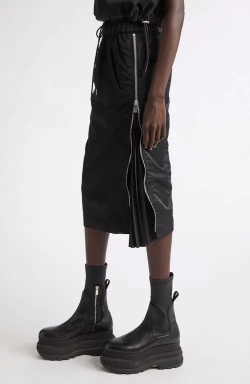 Sacai Nylon Twill Midi Skirt With Zippered Gussets - Black