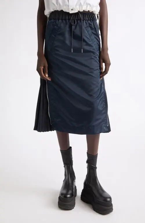 Sacai Nylon Twill Midi Skirt With Zippered Gussets - Navy
