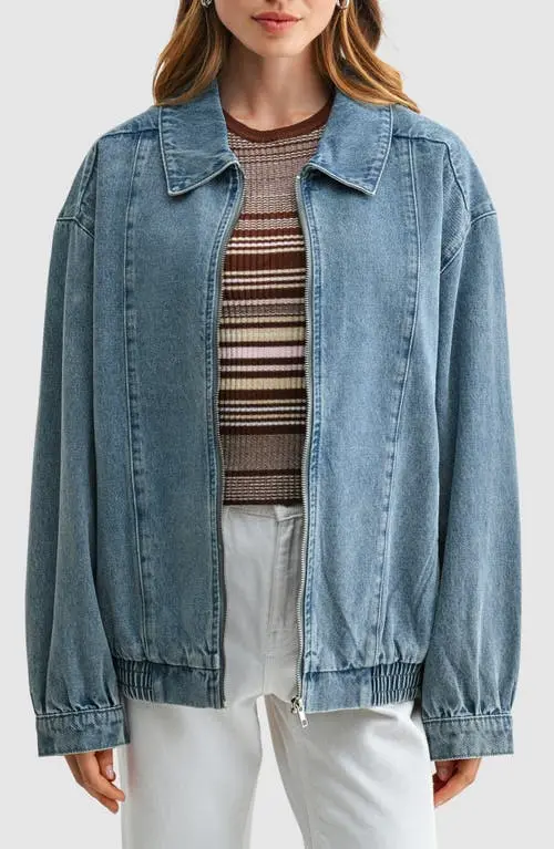 ALL IN FAVOR Oversized Denim Bomber Jacket - Light Denim