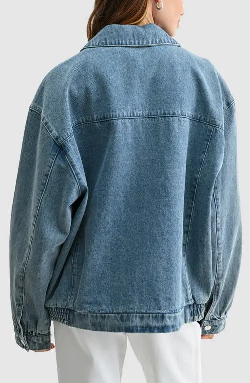 ALL IN FAVOR Oversized Denim Bomber Jacket