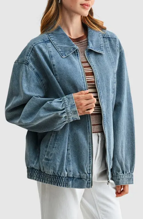 ALL IN FAVOR Oversized Denim Bomber Jacket
