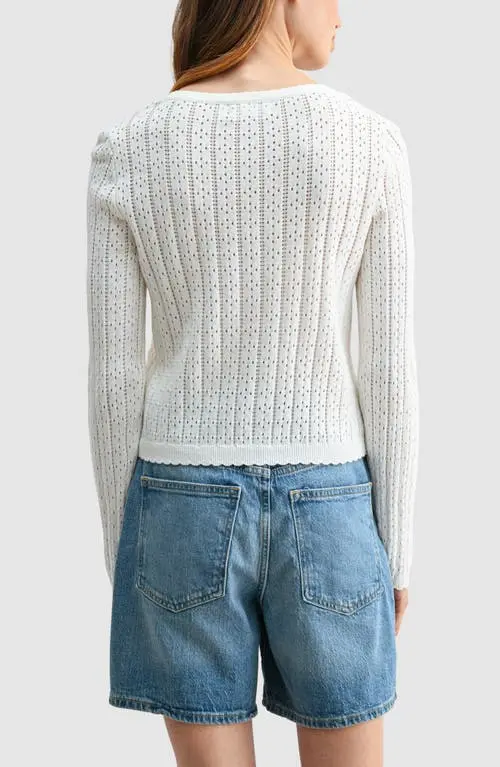 ALL IN FAVOR Pointelle Knit Button-down Cardigan - Ivory