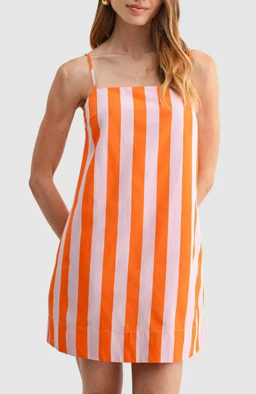 ALL IN FAVOR Striped Spaghetti Strap Square Neck Mini Dress