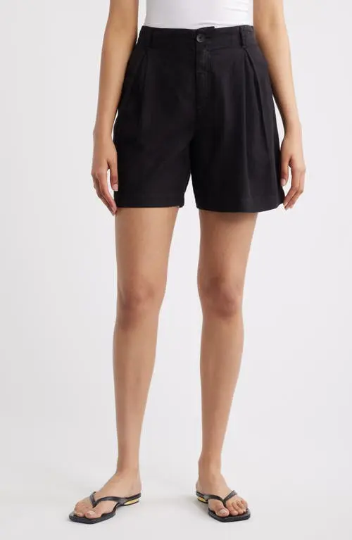 CLOTH & STONE Linen Blend Pleat Shorts - Black