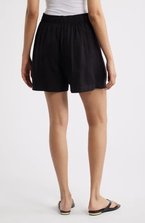CLOTH & STONE Linen Blend Pleated Shorts - Black