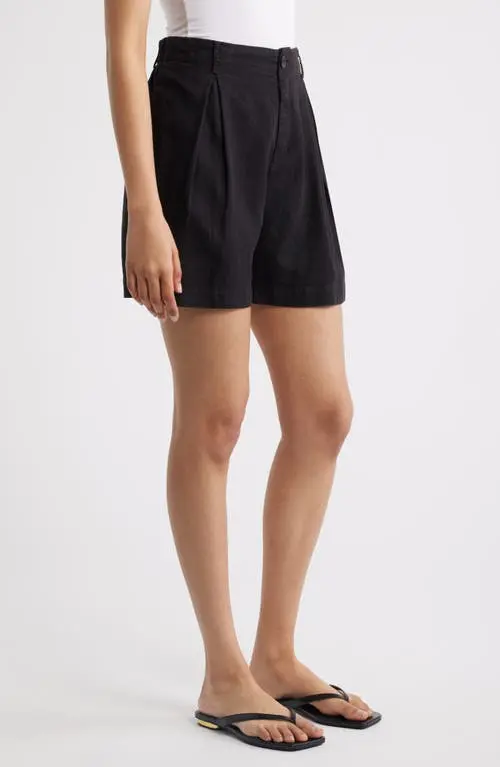 CLOTH & STONE Linen Blend Pleated Shorts - Black