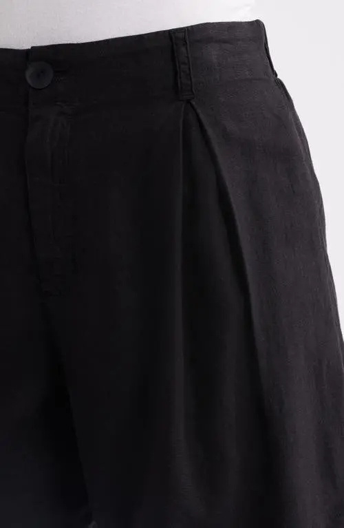 CLOTH & STONE Linen Blend Pleated Shorts - Black