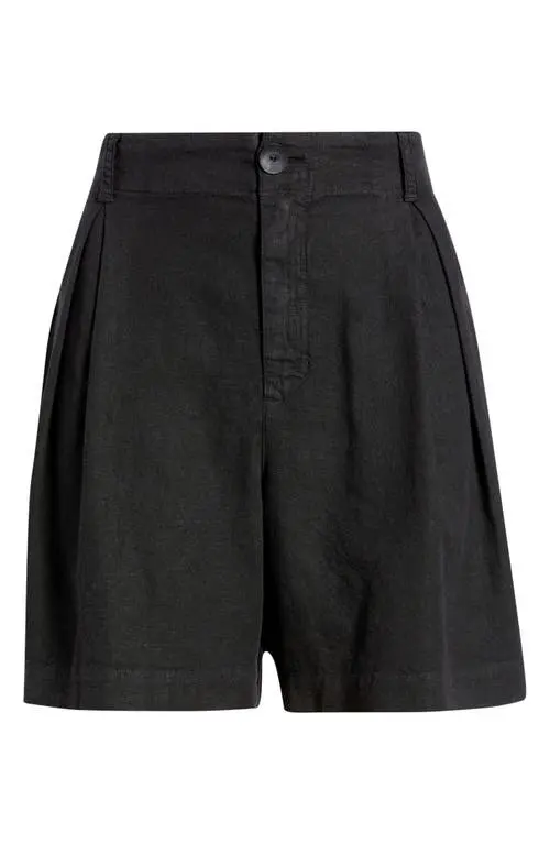 CLOTH & STONE Linen Blend Pleated Shorts - Black
