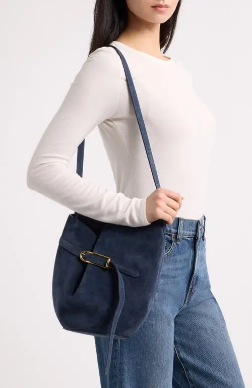 LIFFNER Belted Suede Bucket Bag - Navy