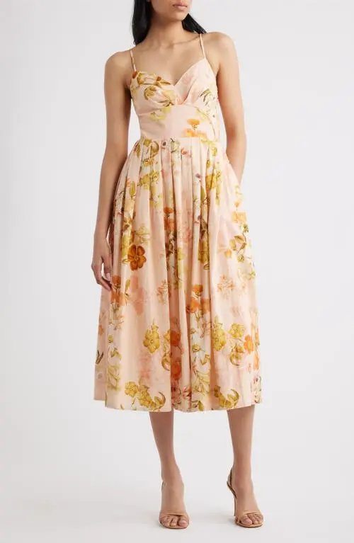 Julia Jordan Floral Linen Blend Midi Dress - Blush Multi