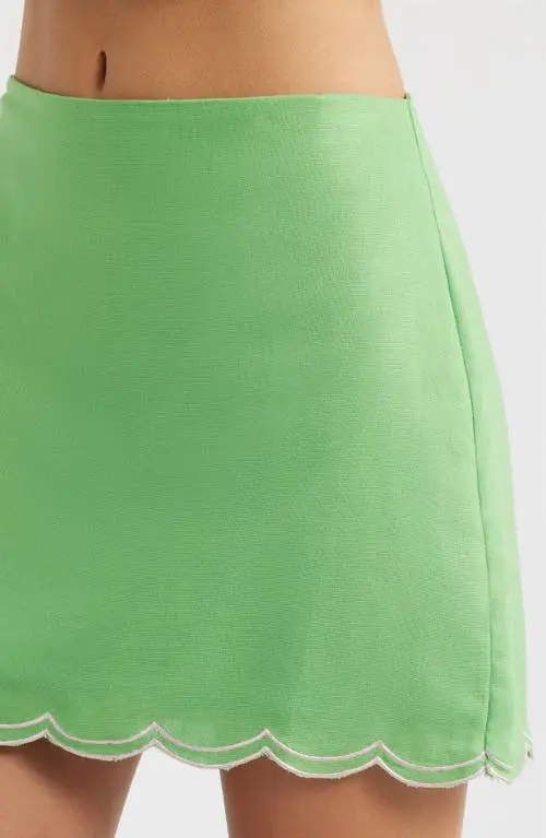 Deluc Muro Scalloped Hem Linen Blend Skirt - Green