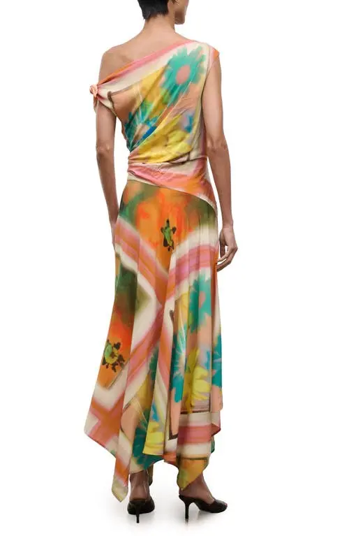 Staud Portia One-shoulder Floral Print Maxi Dress