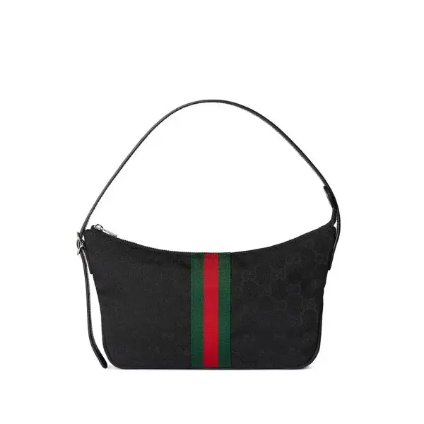 Gucci Gg Canvas Tote Bag With Green And Red Web Detail - Black