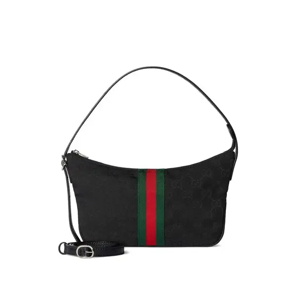 Gucci Gg Canvas Tote Bag With Green And Red Web Detail - Black