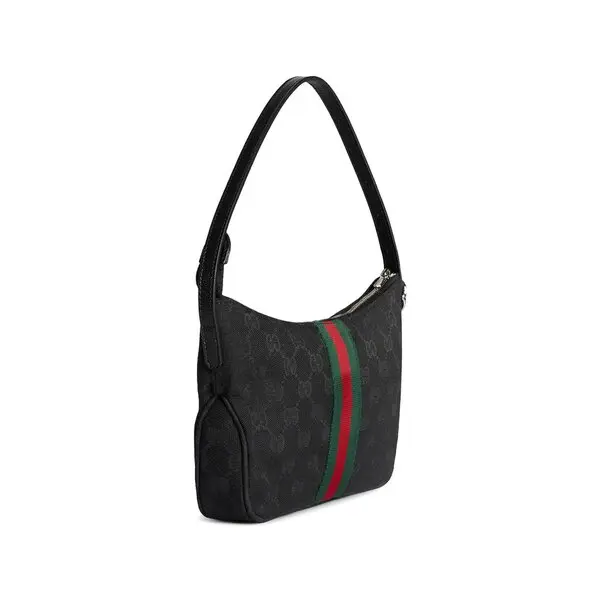 Gucci Gg Canvas Tote Bag With Green And Red Web Detail - Black