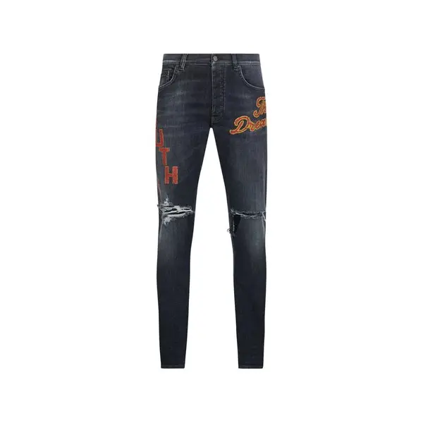 Amiri Grey Denim Skinny Jeans With Logo Embroidery - Gray