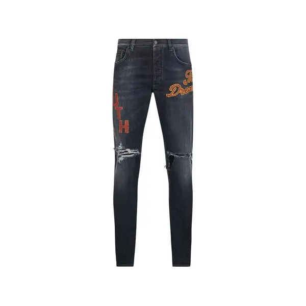 Amiri Grey Denim Skinny Jeans With Logo Embroidery - Gray