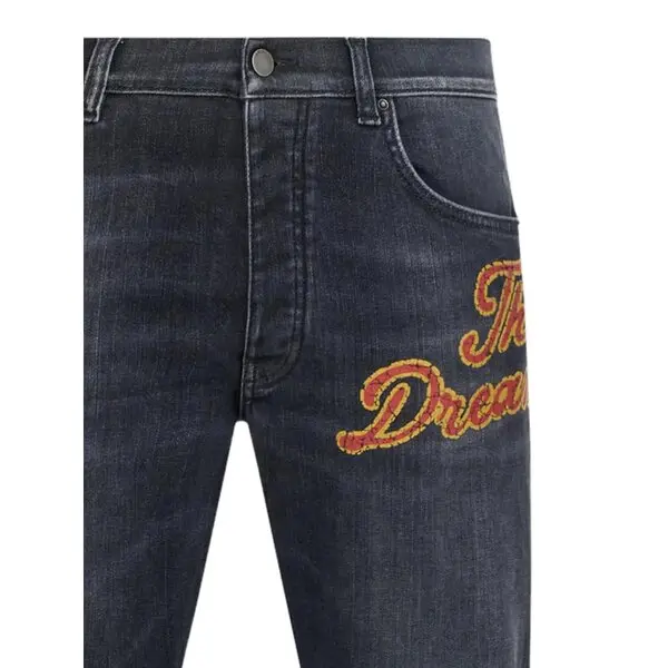 Amiri Grey Denim Skinny Jeans With Logo Embroidery