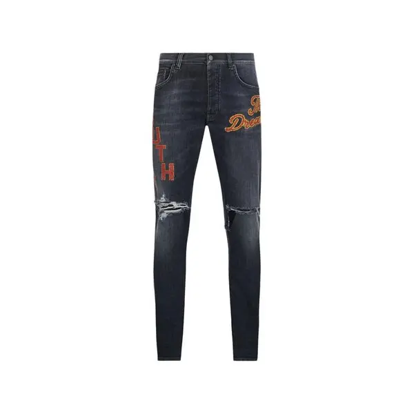 Amiri Grey Denim Skinny Jeans With Logo Embroidery - Gray